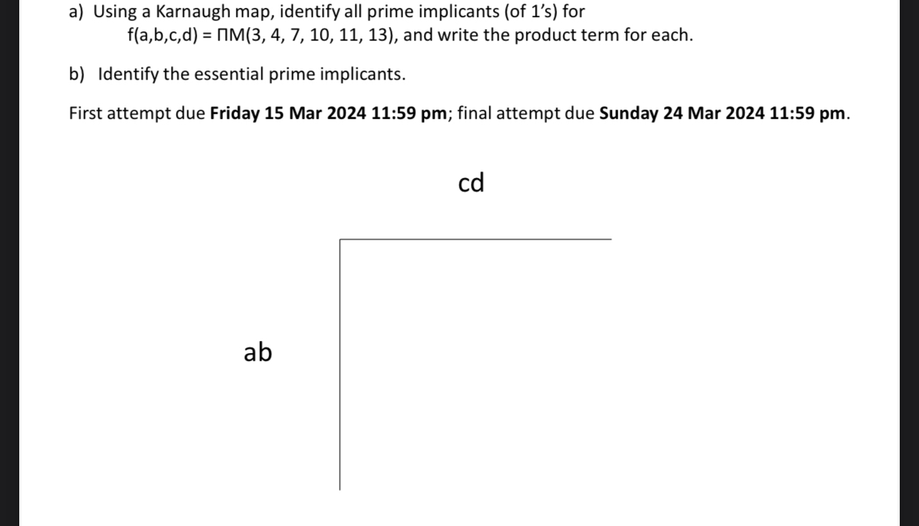 Solved a) ﻿Using a Karnaugh map, identify all prime | Chegg.com