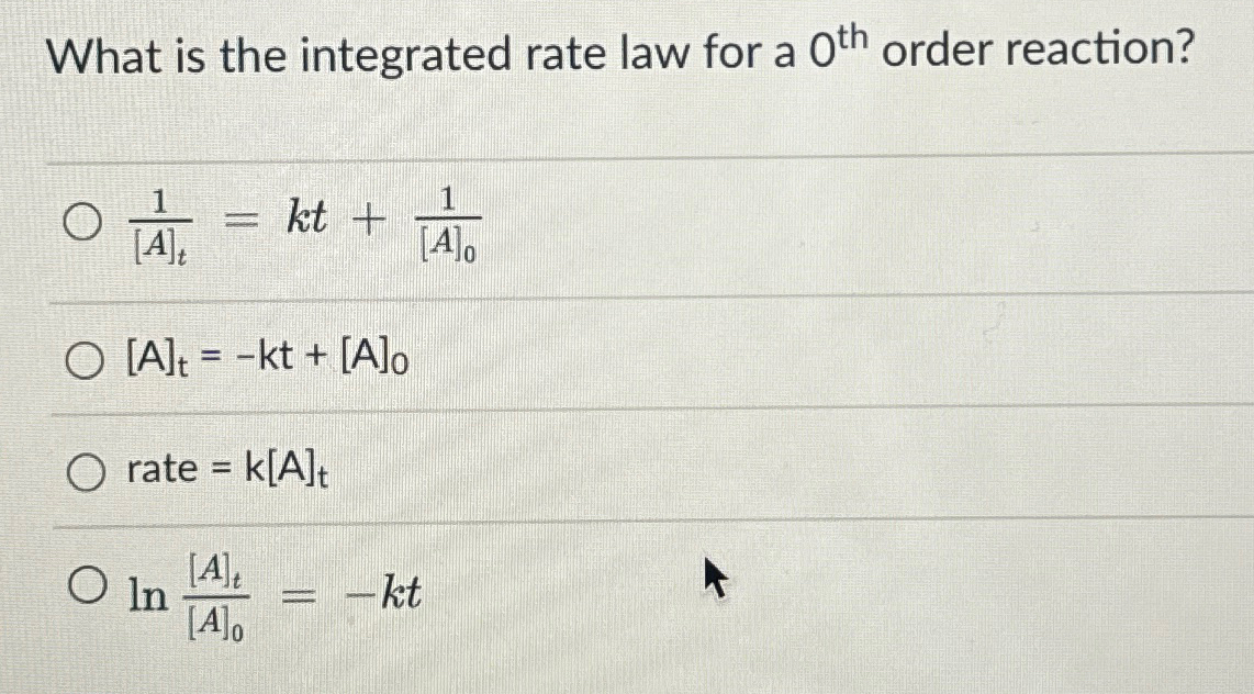 Solved What is the integrated rate law for a 0th ﻿order | Chegg.com
