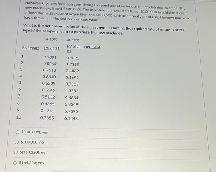 Solved What is the net present value of the investment, | Chegg.com