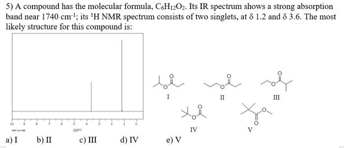 5) A compound has the molecular formula, C6H12O2. Its | Chegg.com