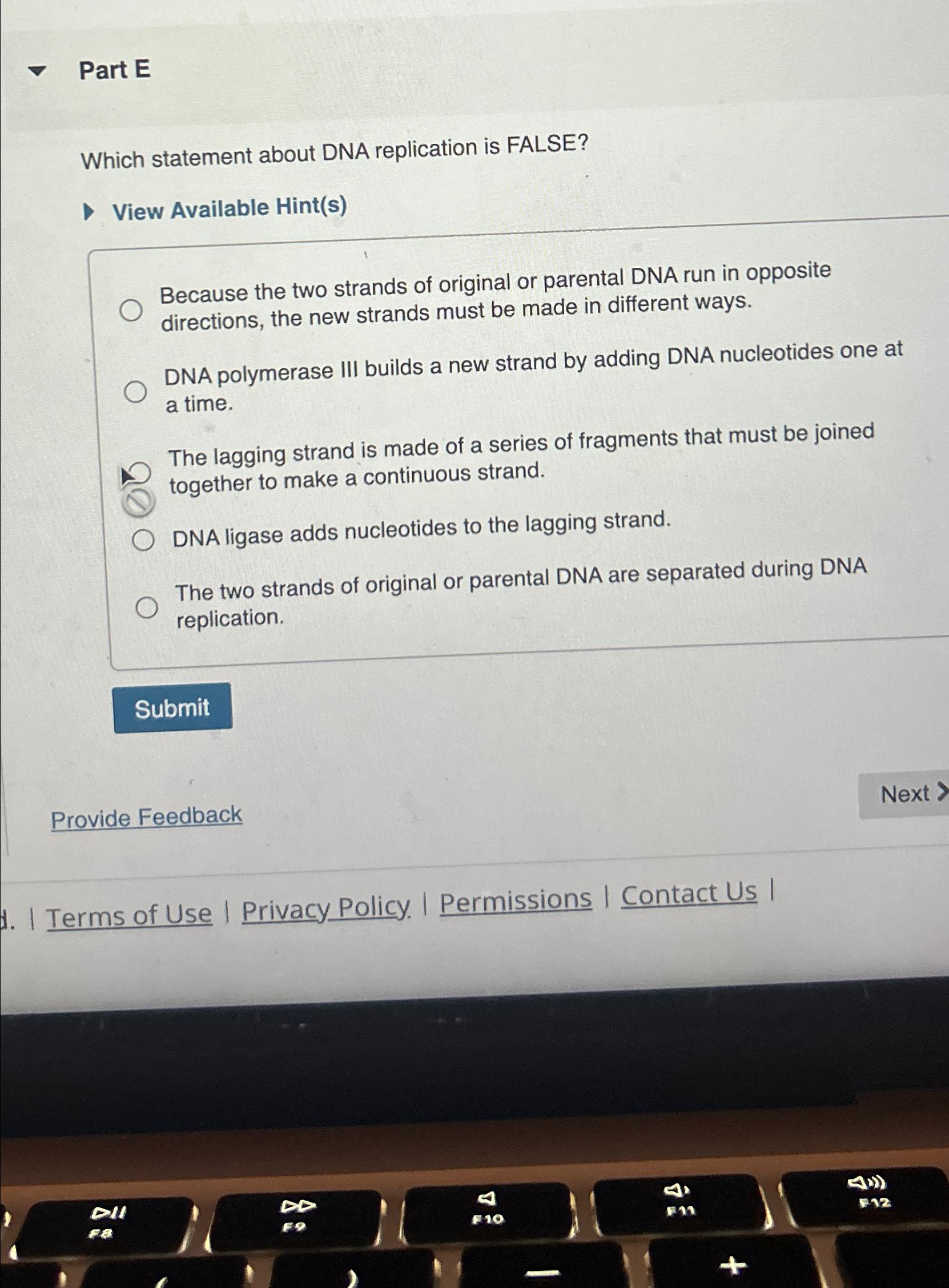 Solved Part EWhich statement about DNA replication is | Chegg.com