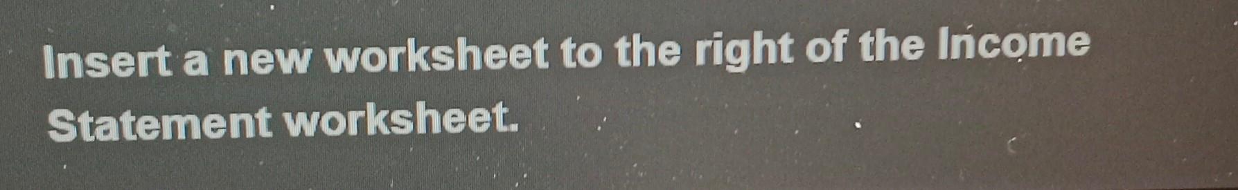 Solved Insert a new worksheet to the right of the Income | Chegg.com