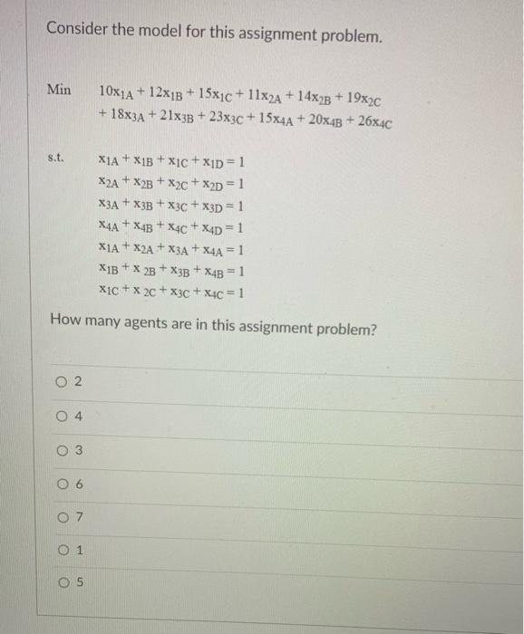 Solved Consider the model for this assignment problem. Min | Chegg.com