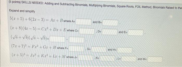 Solved (5 points) SKILLS NEEDED: Adding and Subtracting | Chegg.com