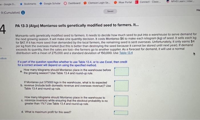 Solved Bookmarks Dashboard Connect Class Clemson Login Se | Chegg.com
