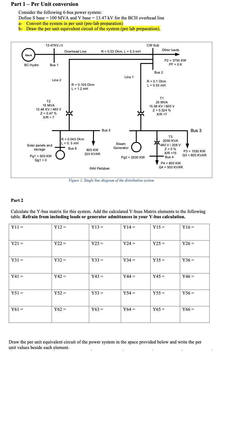 Solved Part 1 - ﻿Per Unit conversionConsider the following | Chegg.com