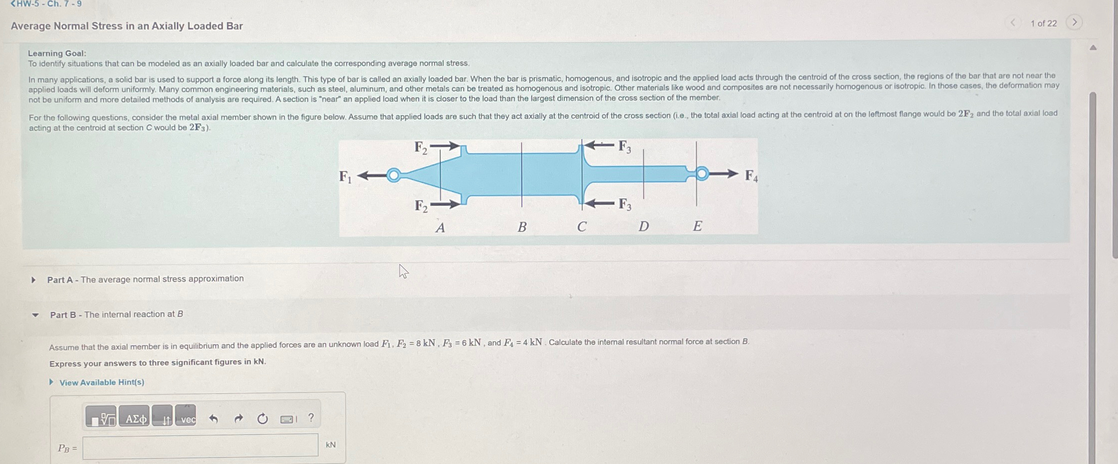 Solved Average Normal Stress in an Axially Loaded Bar1 ﻿of | Chegg.com