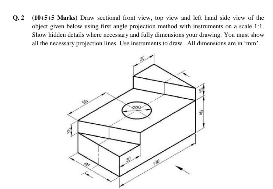 Solved Q.2 (10+5+5 Marks) Draw sectional front view, top | Chegg.com