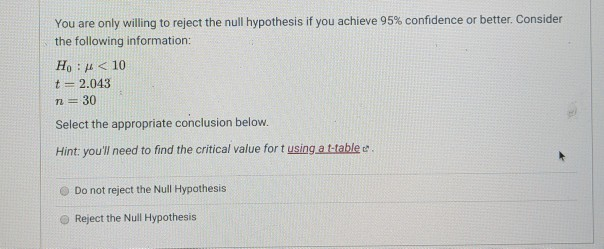 Solved You are only willing to reject the null hypothesis if | Chegg.com