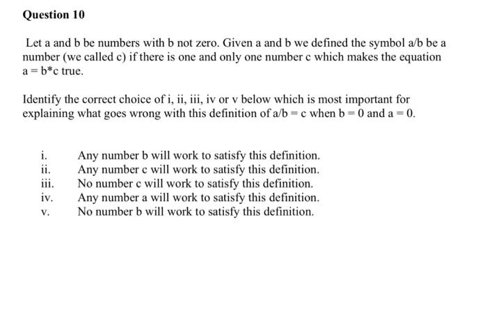 Solved Question 10 Let a and b be numbers with b not zero. | Chegg.com