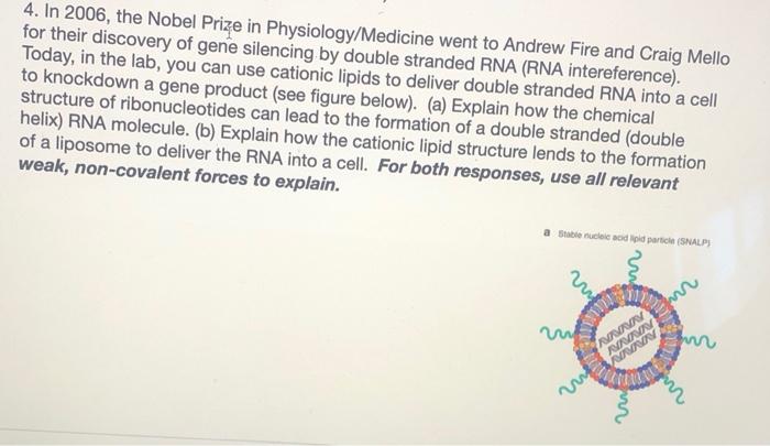 Solved 4. In 2006, the Nobel Prize in Physiology/Medicine | Chegg.com