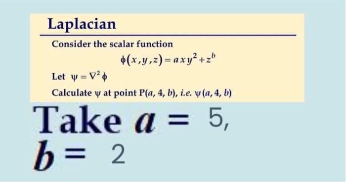 Solved Laplacian Consider the scalar function *(x,y,z)= a | Chegg.com