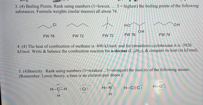Solved 3. (4) Boiling Points. Rank using numbers (1=lowest, | Chegg.com
