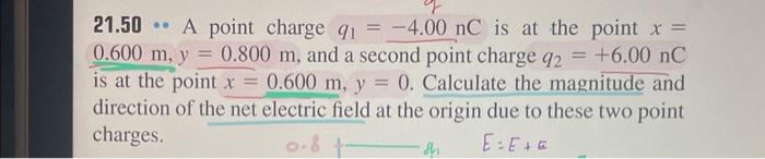 Solved 21.50… A point charge q1=−4.00nC is at the point x= | Chegg.com