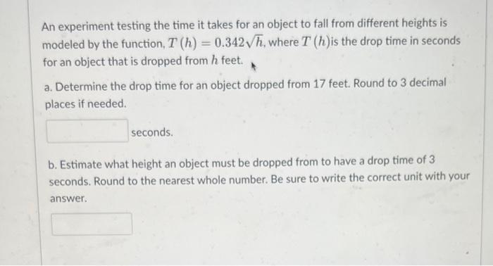 Solved An experiment testing the time it takes for an object | Chegg.com