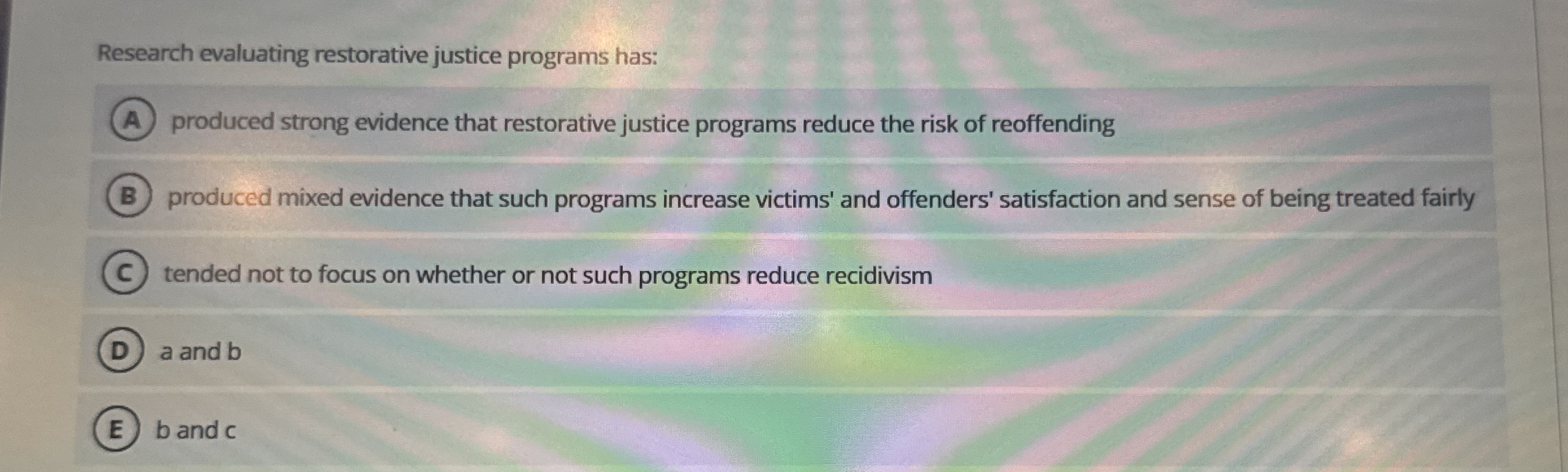 Solved Research evaluating restorative justice programs | Chegg.com