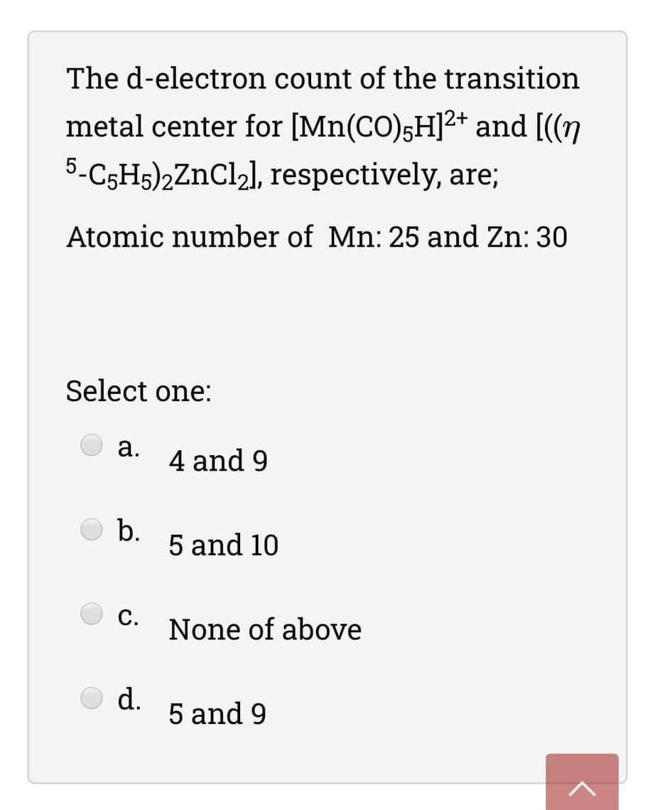Solved The d-electron count of the transition metal center | Chegg.com