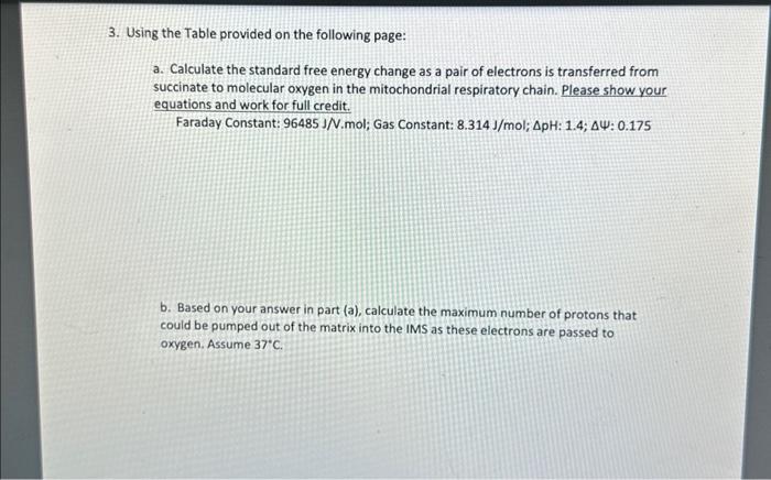 Solved 3. Using the Table provided on the following page: a. | Chegg.com