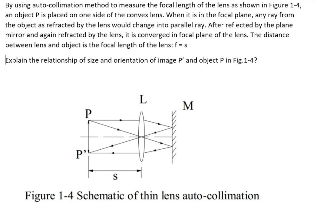 Solved By using auto-collimation method to measure the focal | Chegg.com