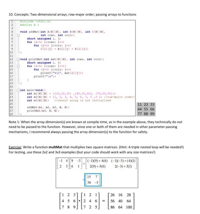 Solved 10. Concepts: Two-dimensional arrays; row-major | Chegg.com