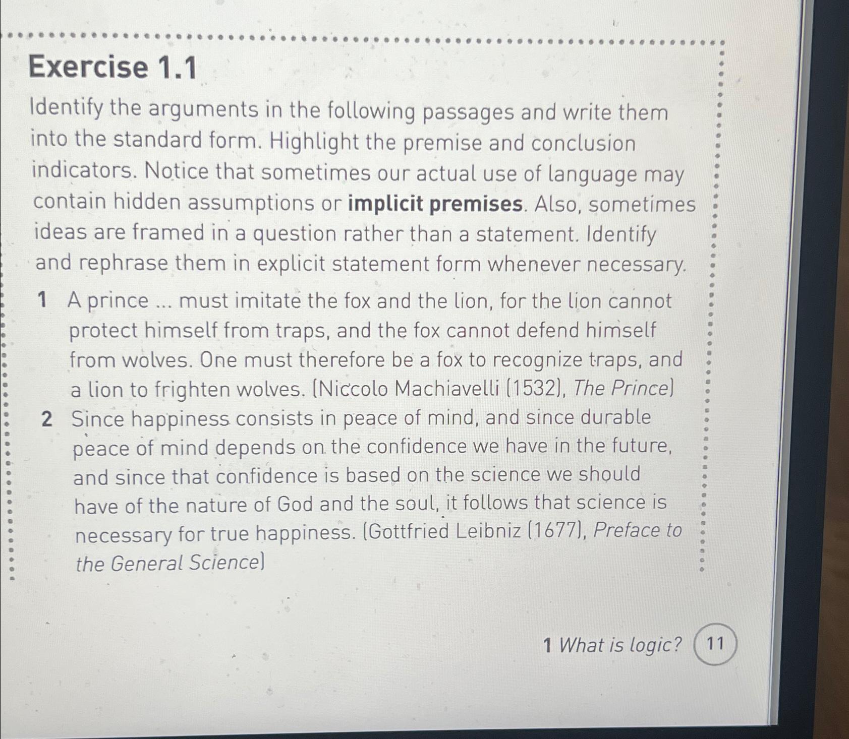 Solved Exercise 1.1Identify the arguments in the following | Chegg.com