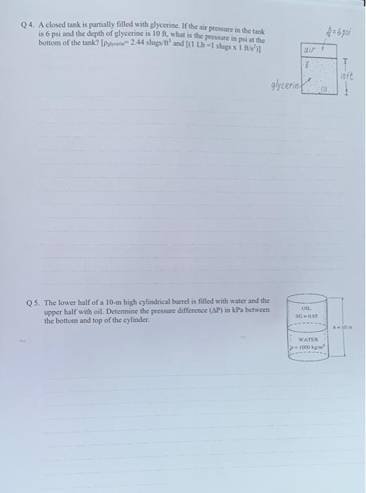 Solved Q4. A closed tank is partially filled with glycerine. | Chegg.com