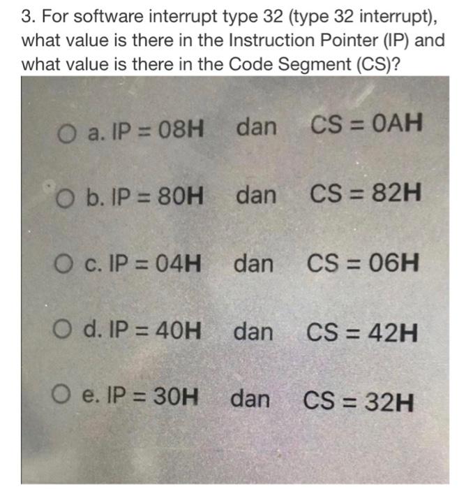 Solved 3. For software interrupt type 32 (type 32 | Chegg.com