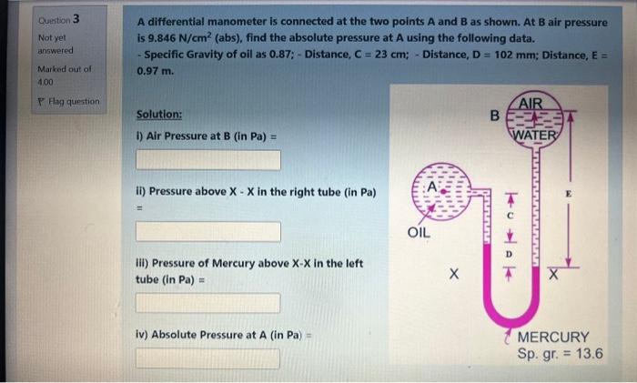 Solved A differential manometer is connected at the two | Chegg.com