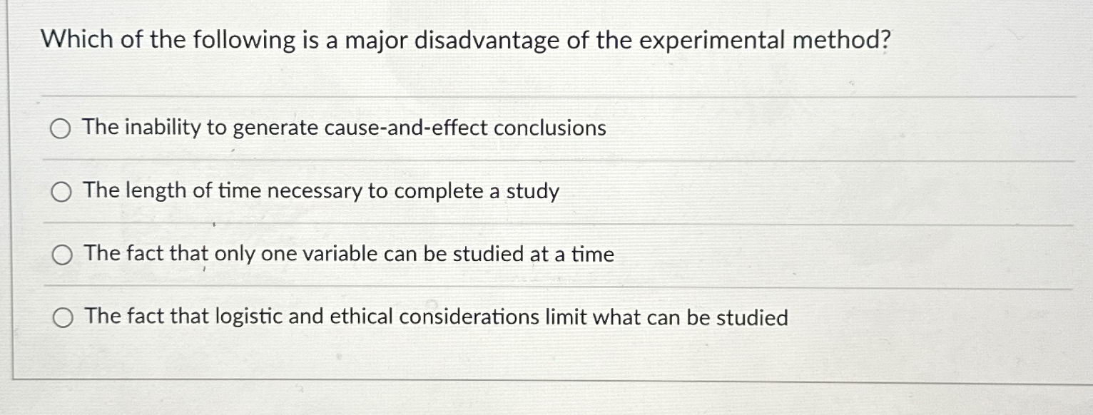 Solved Which of the following is a major disadvantage of the | Chegg.com