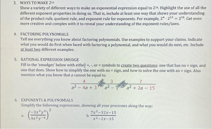 Solved 3. WAYS TO MAKE 216 Show a variety of different ways | Chegg.com