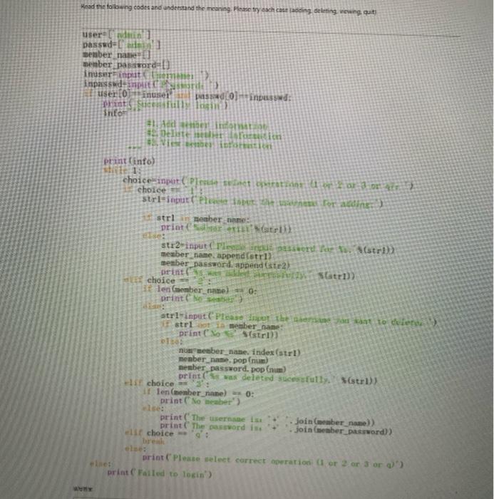 Solved Head the tong codes and understand the meaning, | Chegg.com