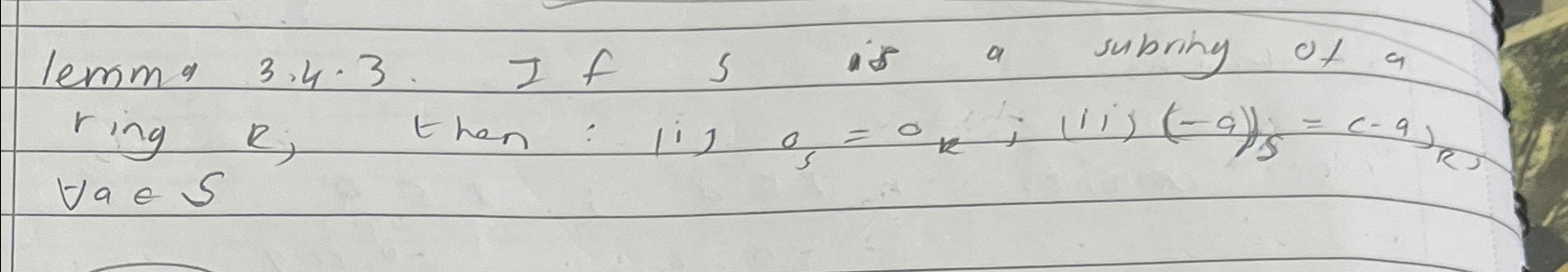 Solved lemma 3.4*3. ﻿If s ﻿is a subring of a ring R; then: | Chegg.com