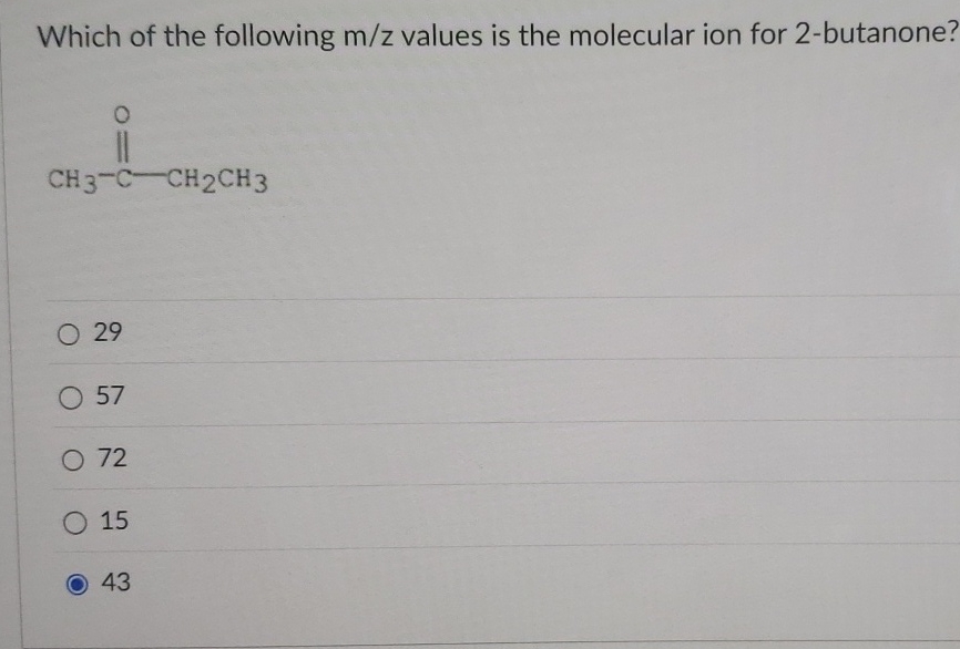 Solved Which of the following mz ﻿values is the molecular | Chegg.com