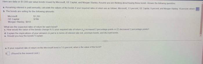 Solved Here are duta on S1,000 par valae boeds issued by | Chegg.com