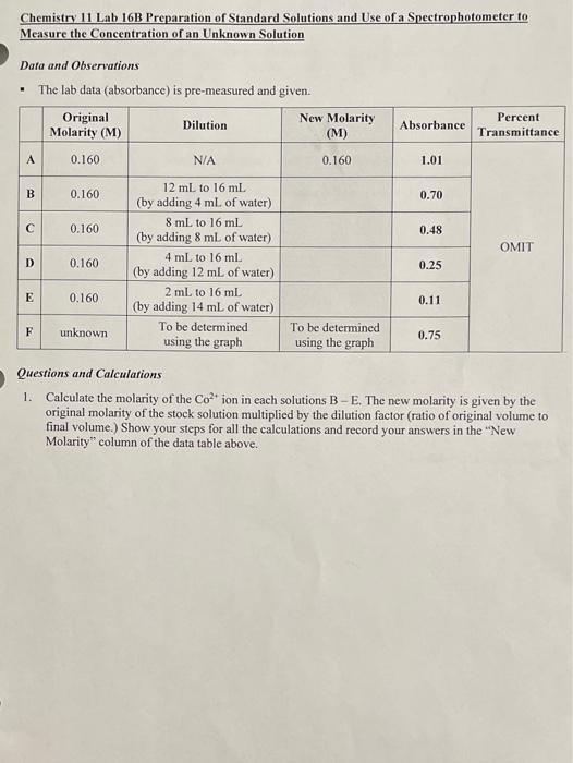 Solved Chemistry 11 Lab 16B Preparation of Standard | Chegg.com