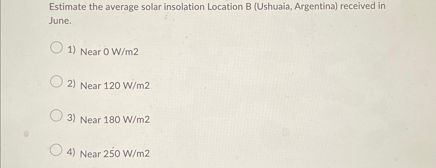 Solved Estimate the average solar insolation Location B | Chegg.com
