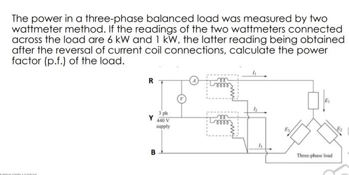 Solved The power in a three-phase balanced load was measured | Chegg.com