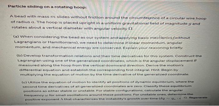 Solved Particle sliding on a rotating hoop: A bead with mass | Chegg.com