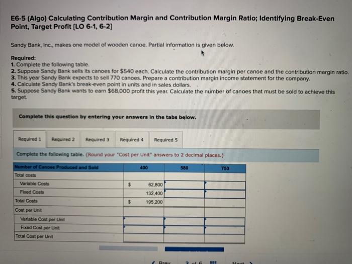 Solved E6-5 (Algo) Calculating Contribution Margin and | Chegg.com