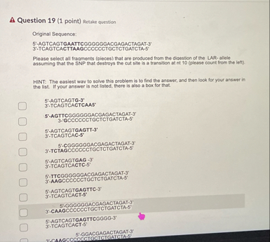 Solved Question 19 (1 ﻿point) ﻿Retake questionOriginal | Chegg.com