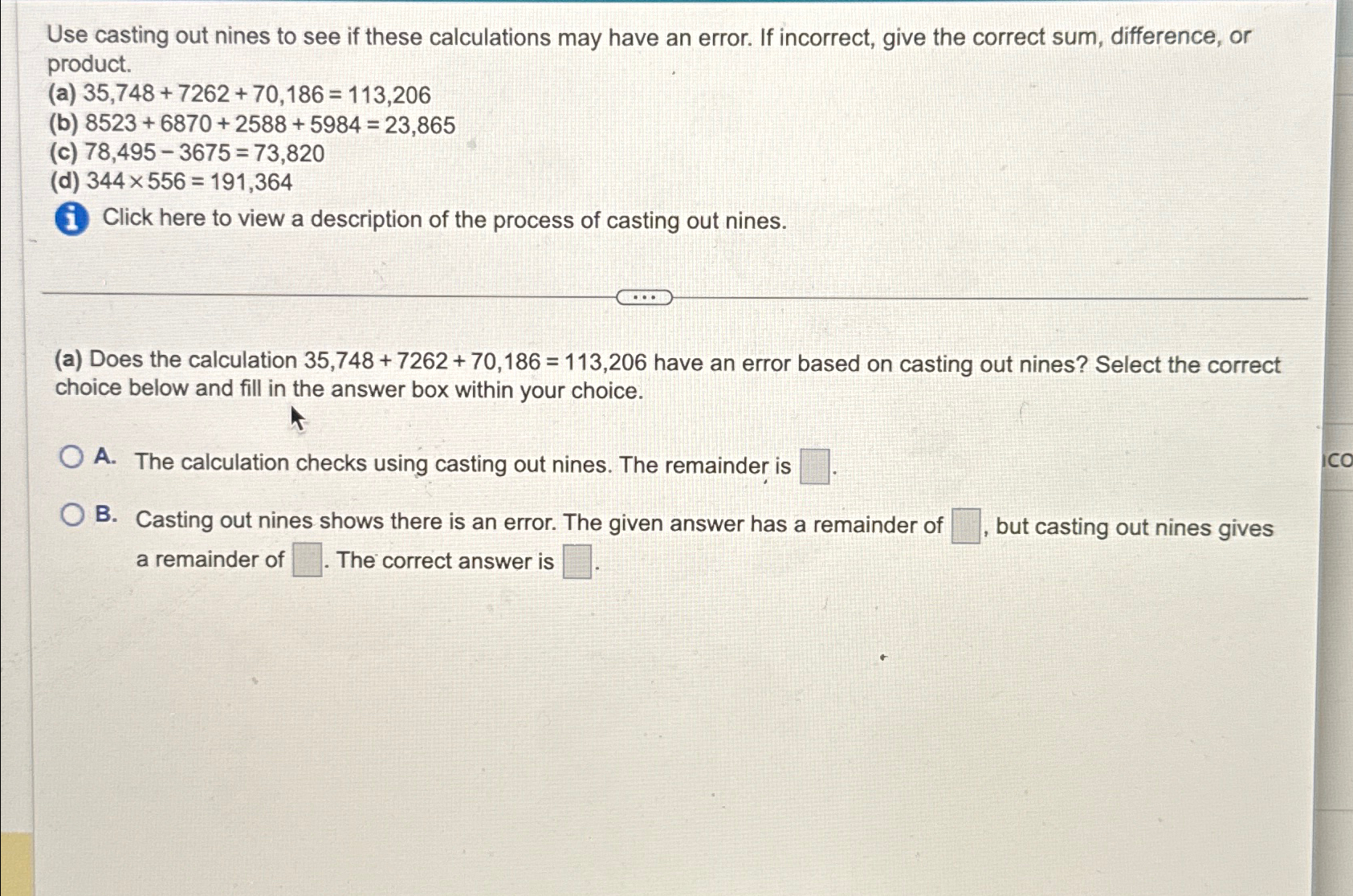 Solved Use casting out nines to see if these calculations | Chegg.com