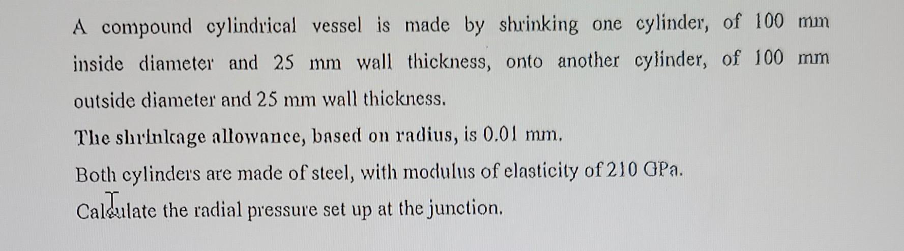 Solved A compound cylindrical vessel is made by shrinking | Chegg.com