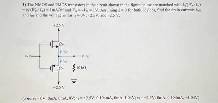 Solved 1) The NMOS and PMOS transistors in the circuit shown | Chegg.com
