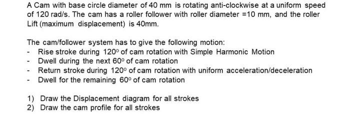 Solved A Cam with base circle diameter of 40 mm is rotating | Chegg.com