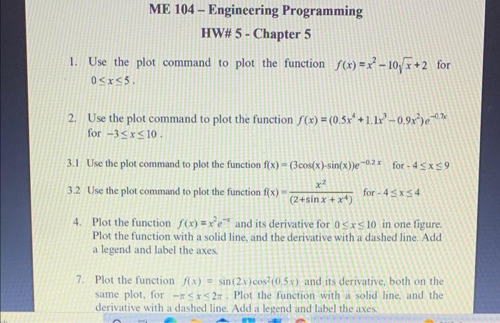 Solved 1. Use the plot command to plot the function | Chegg.com
