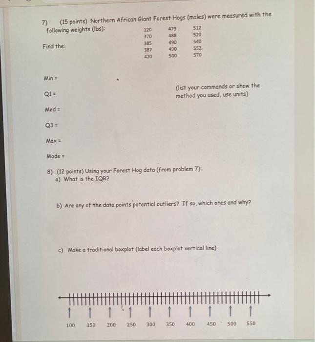 Solved 7) (15 points) Northern African Giant Forest Hogs | Chegg.com