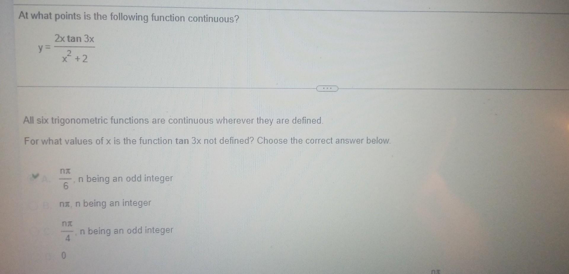 Solved At what points is the following function continuous? | Chegg.com