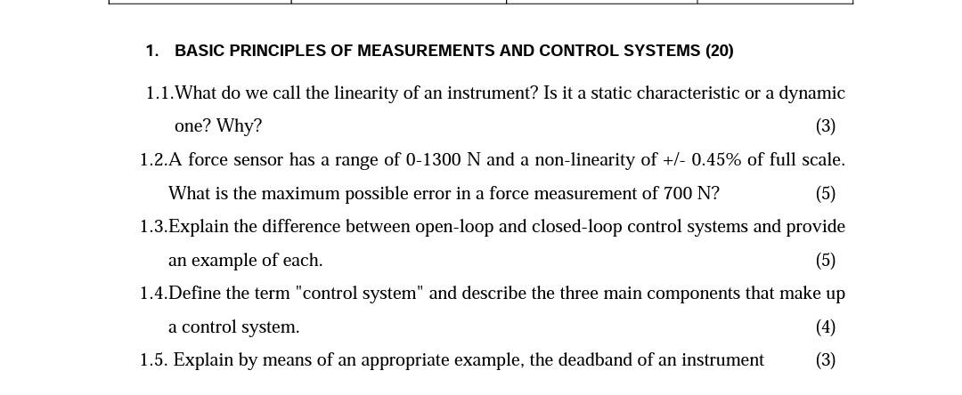 Solved 1. BASIC PRINCIPLES OF MEASUREMENTS AND CONTROL | Chegg.com