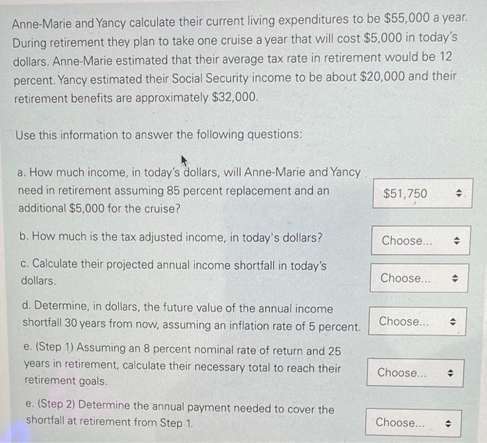 Solved Anne-Marie and Yancy calculate their current living | Chegg.com
