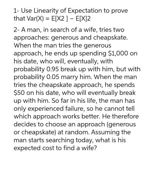 Solved 1- Use Linearity of Expectation to prove that | Chegg.com